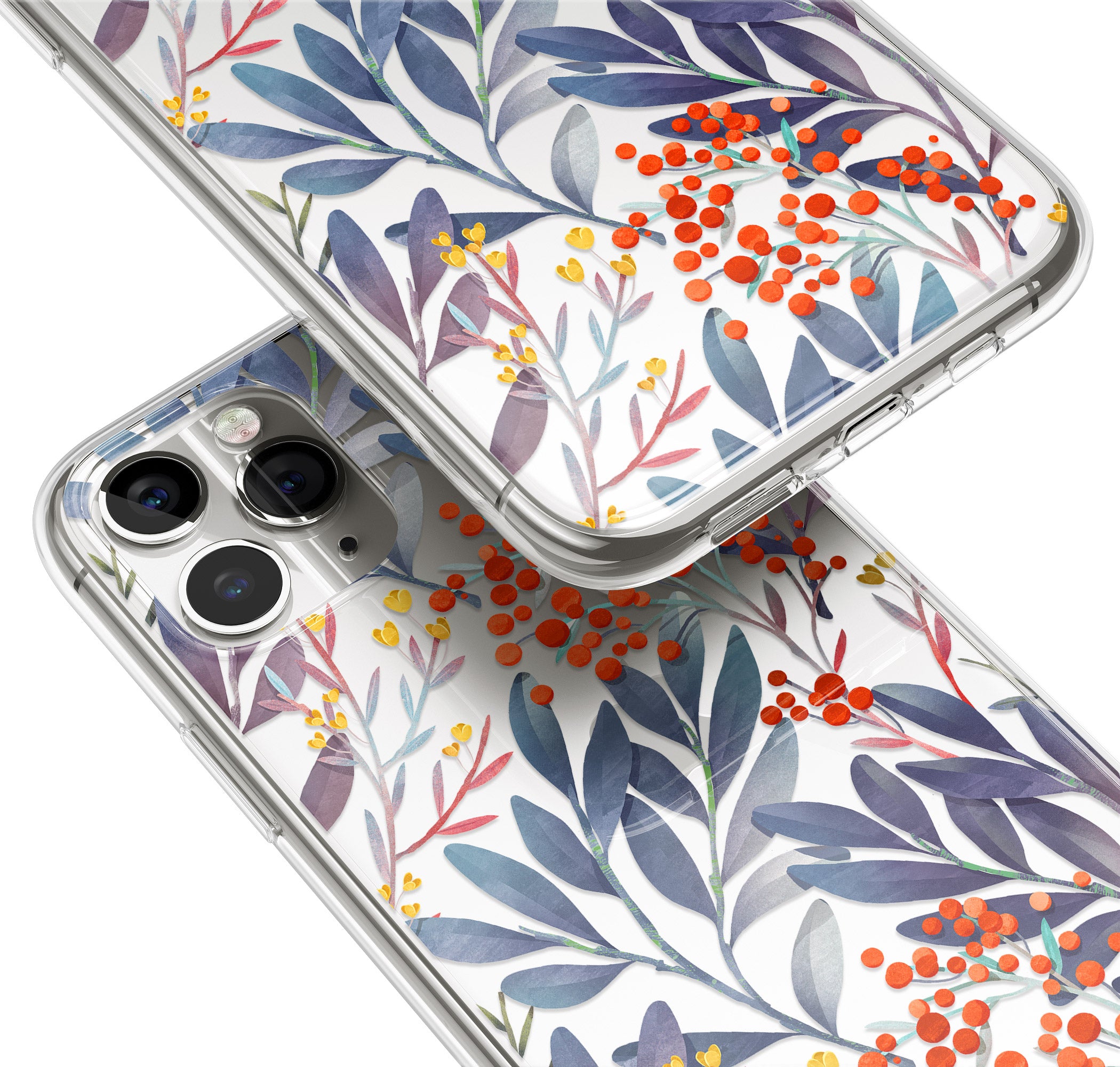 Fruity Forest - Floral Pattern Print iPhone Case, Blue Red Fruity Case ...